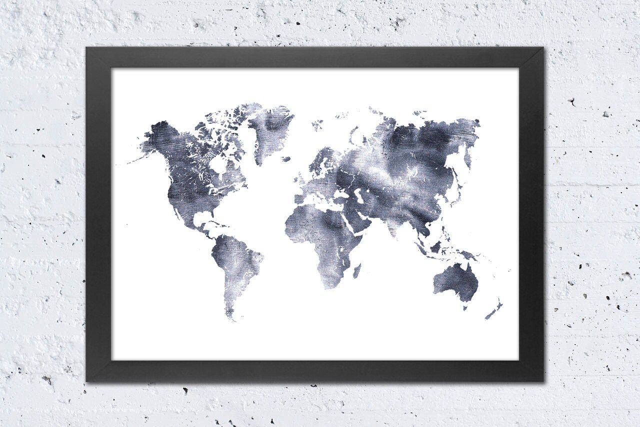 World Map Print World Map Textured Printable File Silhouette | Etsy
