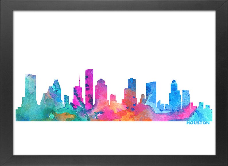 Houston Skyline Watercolor Print Houston TX Cityscape Color | Etsy