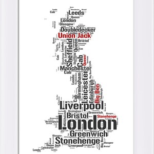 UK Print United Kingdom Typography Map, United Kingdom Map, Black White ...