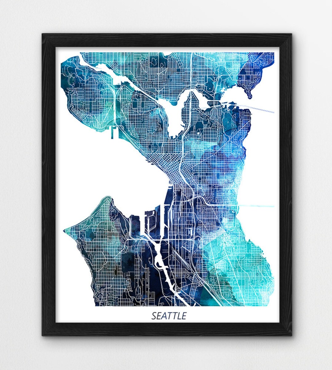 Seattle Map Poster Print, Seattle Print, Seattle Washington Digital ...