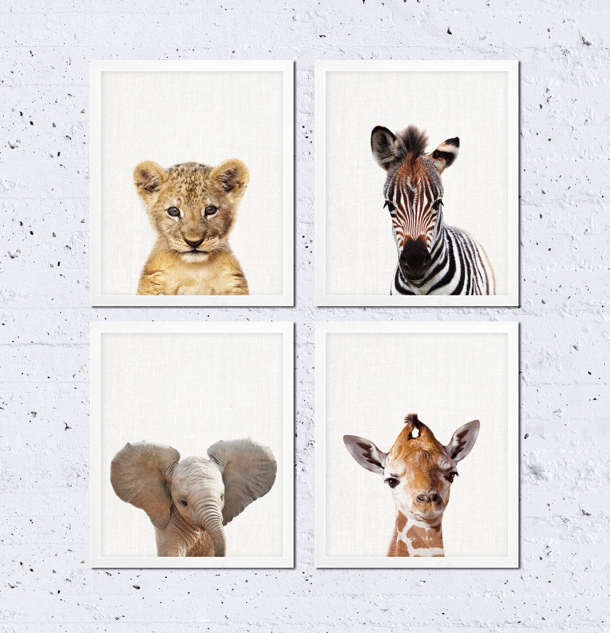 Safari Animals Print, Animals Print Set of 6, Baby Lion Elephant Rhino ...