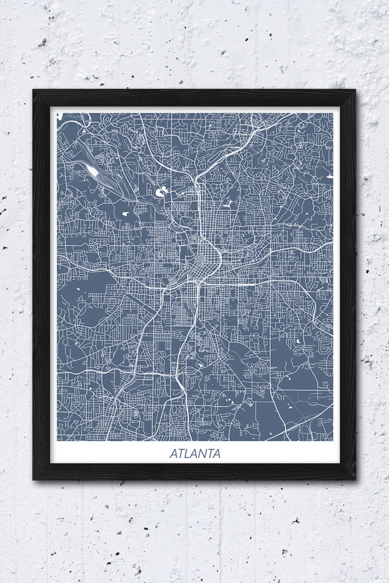 Atlanta Georgia Map Art Print, Blue Urban Street Map (digital Download ...