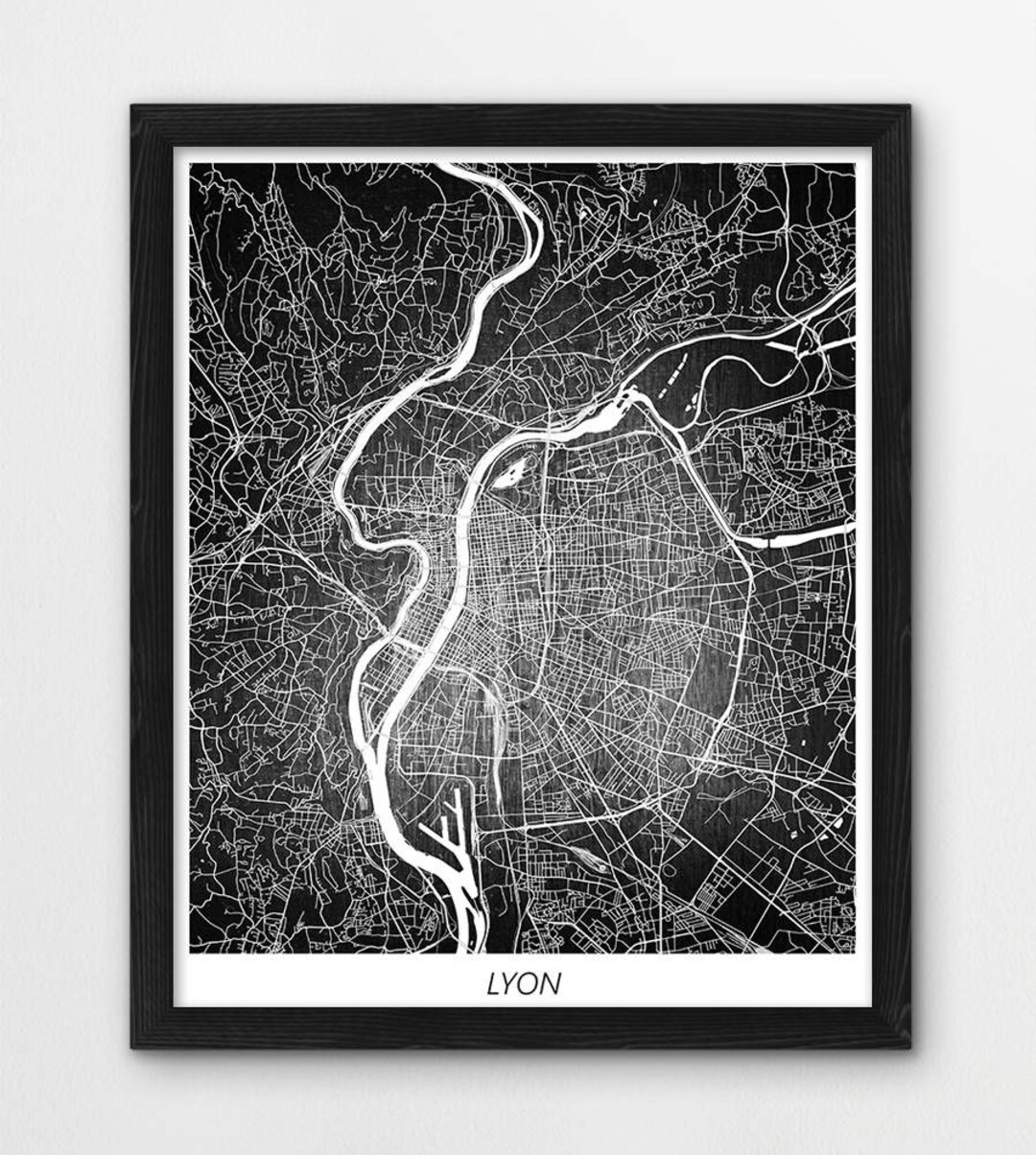 Lyon Map Print, Lyon Poster Print, Lyon France Street City Map, Urban ...