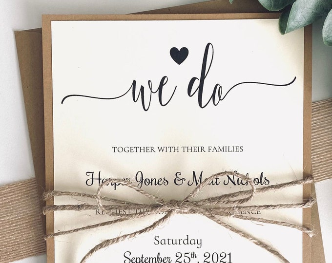 Printed We Do Rustic Wedding Invitation With Twine, Ivory With Kraft ...