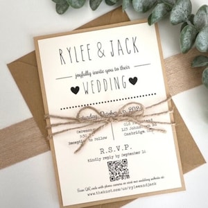 QR Code - Printed Rustic Wedding Invitation With Twine, Ivory With ...