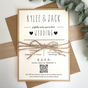 QR Code - Printed Rustic Wedding Invitation With Twine, Ivory With ...