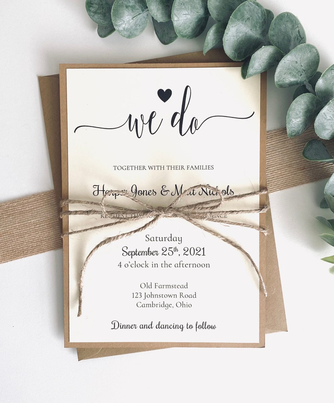 Printed We Do Rustic Wedding Invitation With Twine, Ivory With Kraft ...