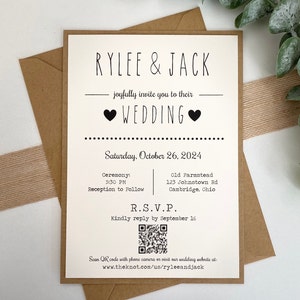 QR Code - Printed Rustic Wedding Invitation With Twine, Ivory With ...