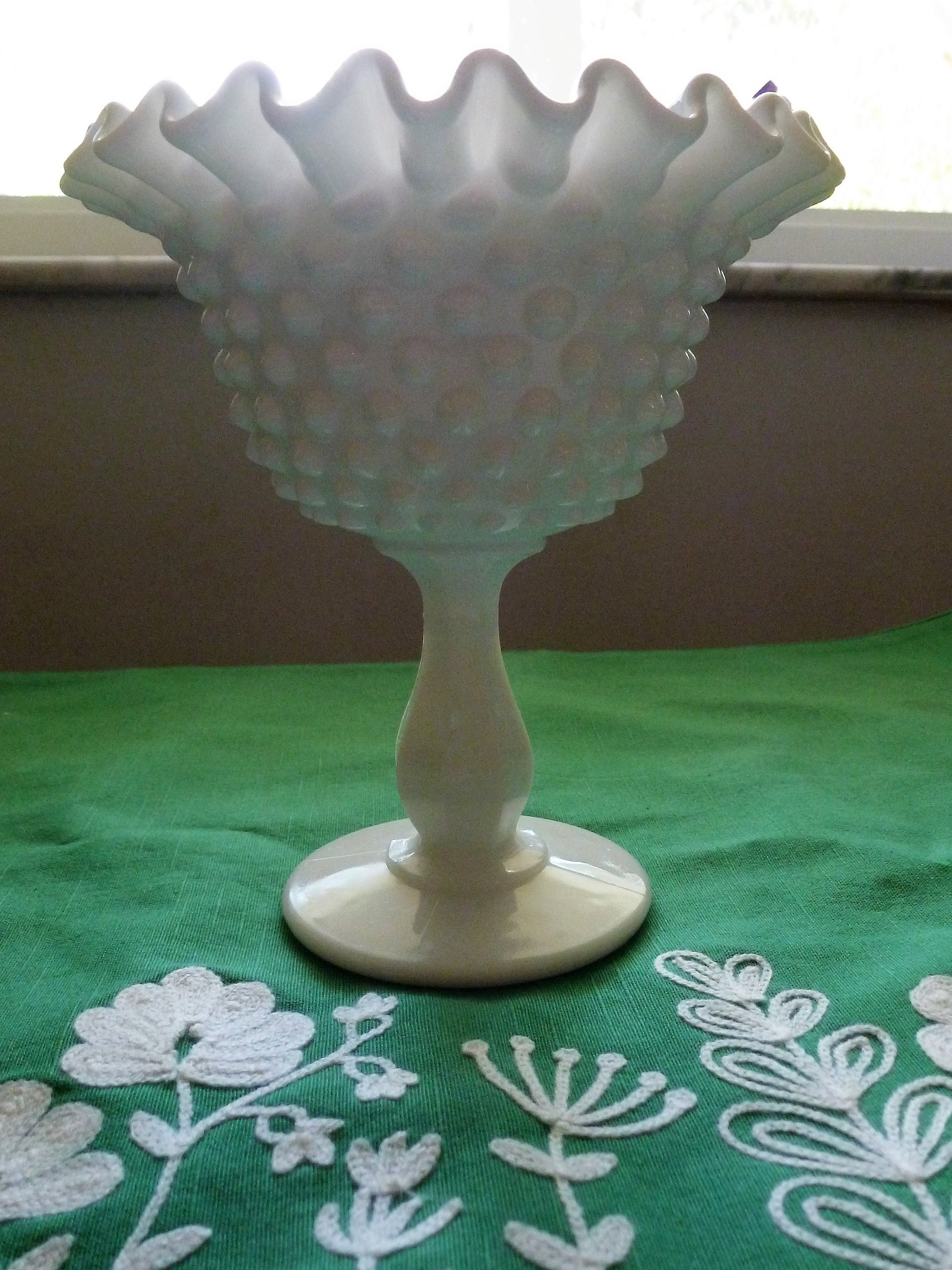 Fenton 1940s Hobnail Fluted Milk Glass Compote