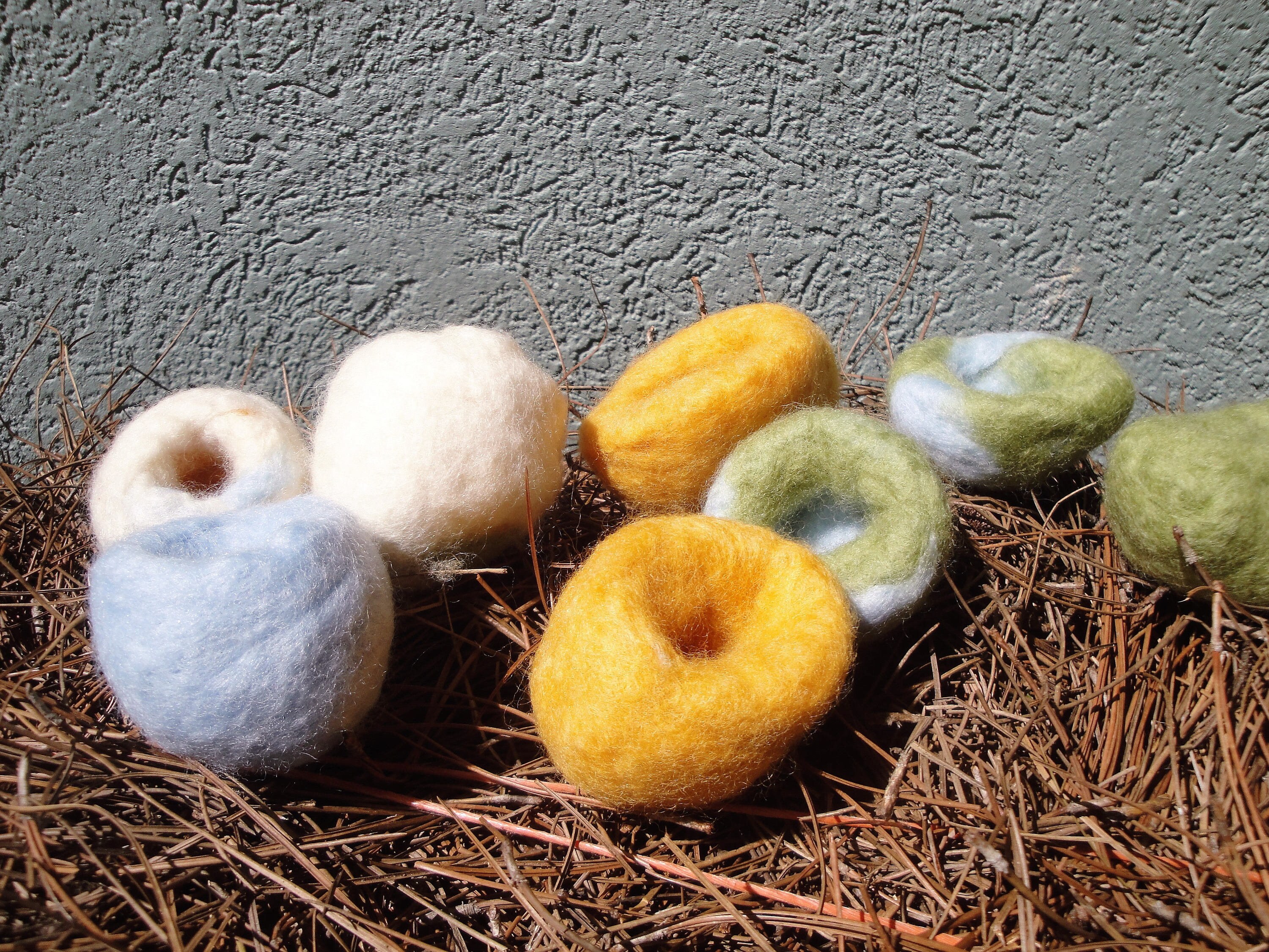 Handmade 8 Felted Wool Bird Nests Set of Eight Natural Ornaments
