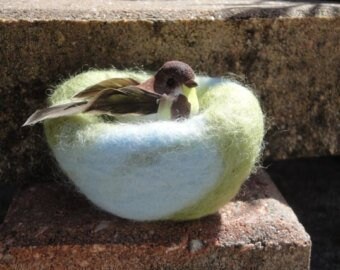 Handmade Felted Wool Bird Nests Set of Eight