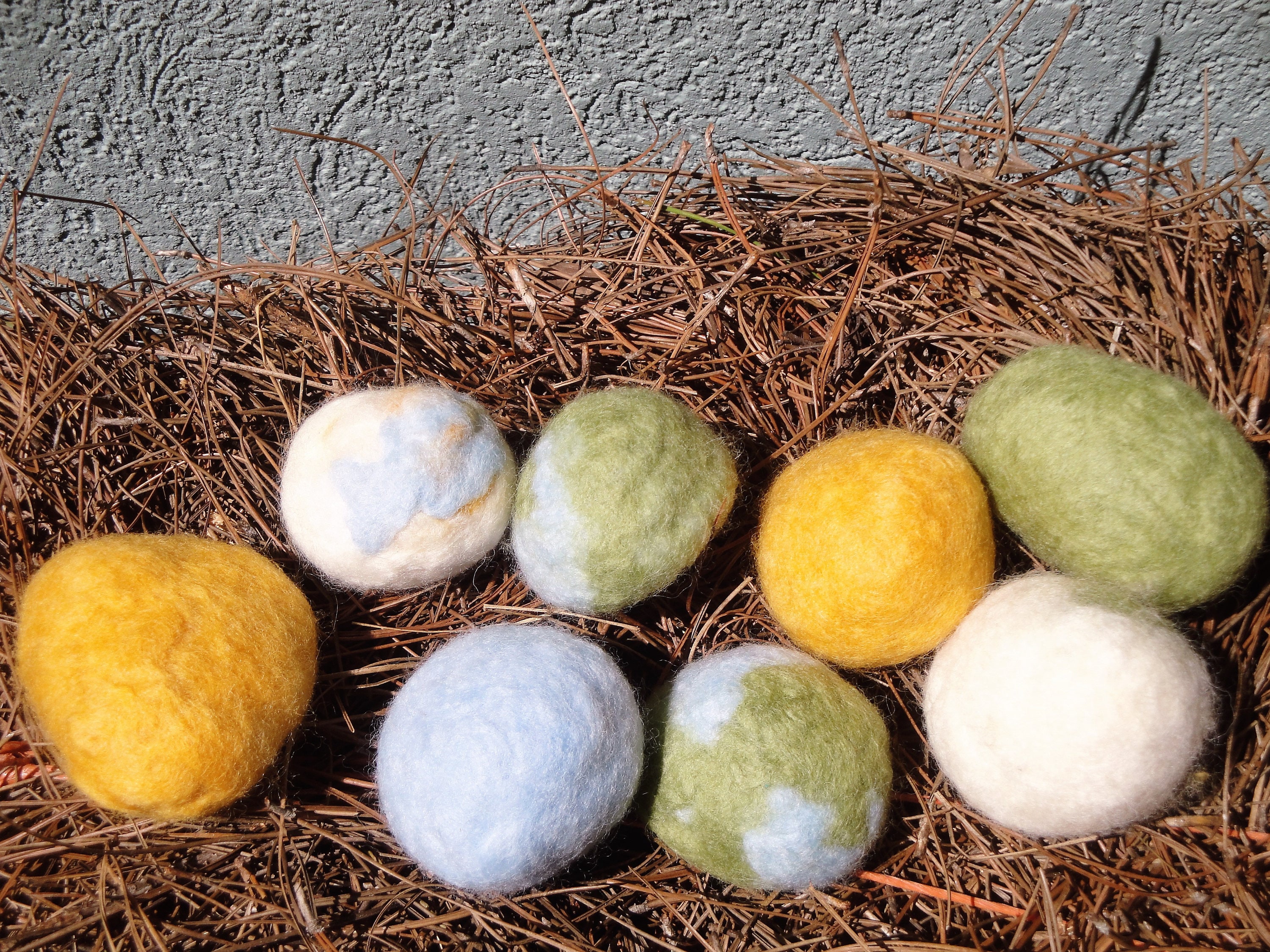 Handmade 8 Felted Wool Bird Nests Set of Eight Natural Ornaments