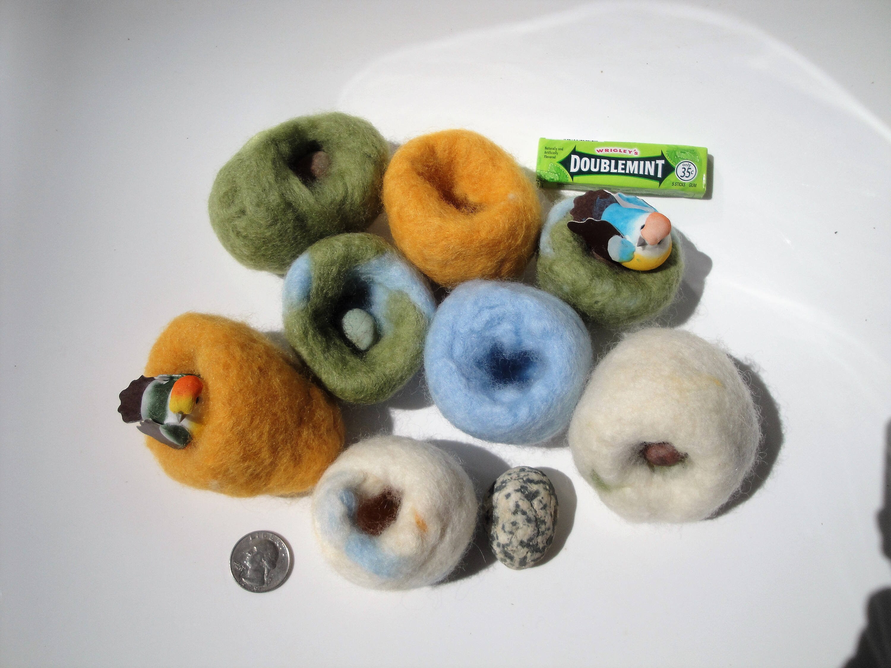 Handmade 8 Felted Wool Bird Nests Set of Eight Natural Ornaments