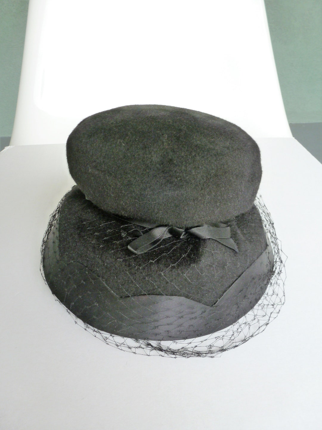 Vintage Wool Felt Cloche Hat: Satin Trim & Netting, Henry Pollack ...
