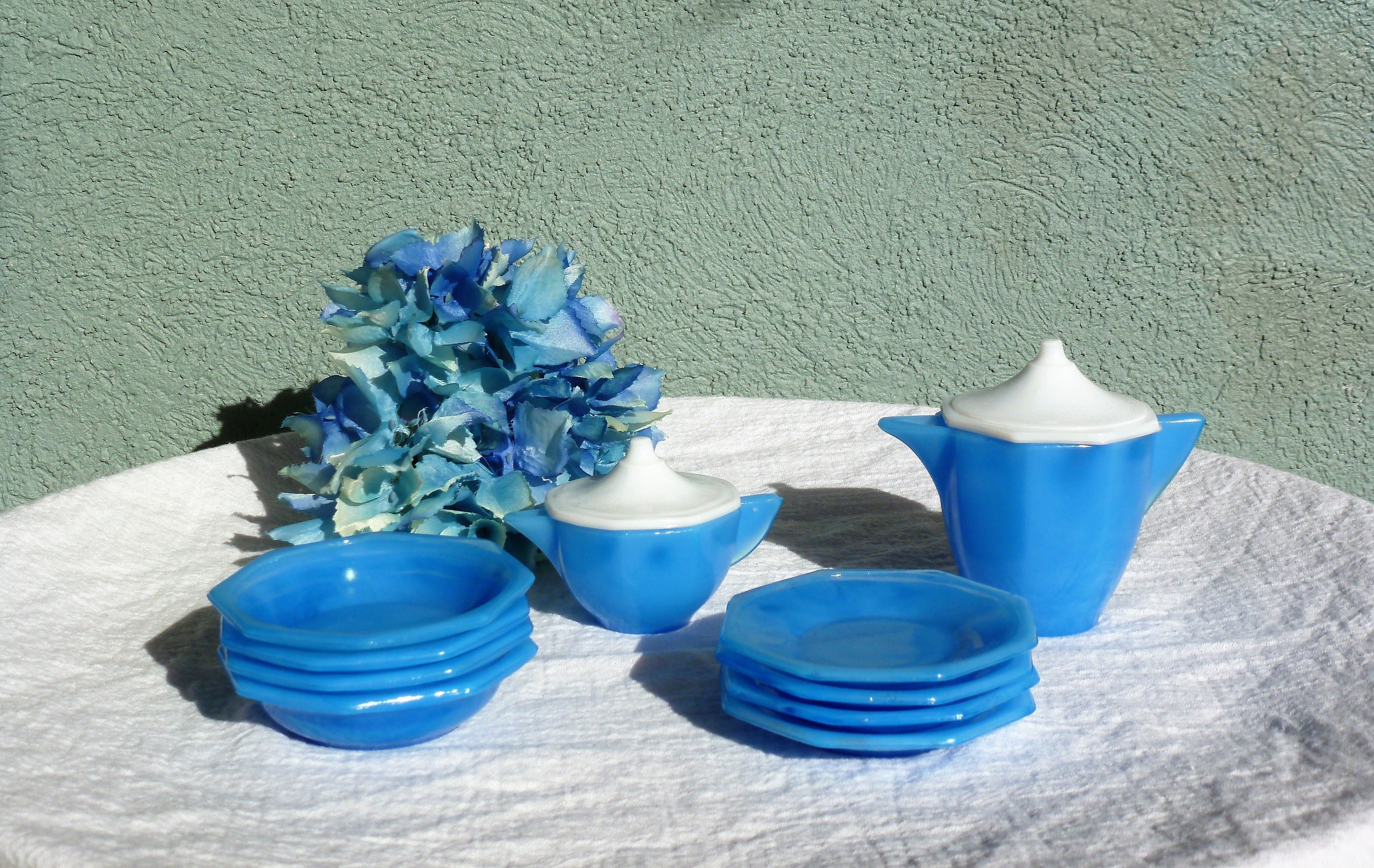 Very Rare Find! Art Deco Akro Agate Children's Tea Set Cobalt Blue ...