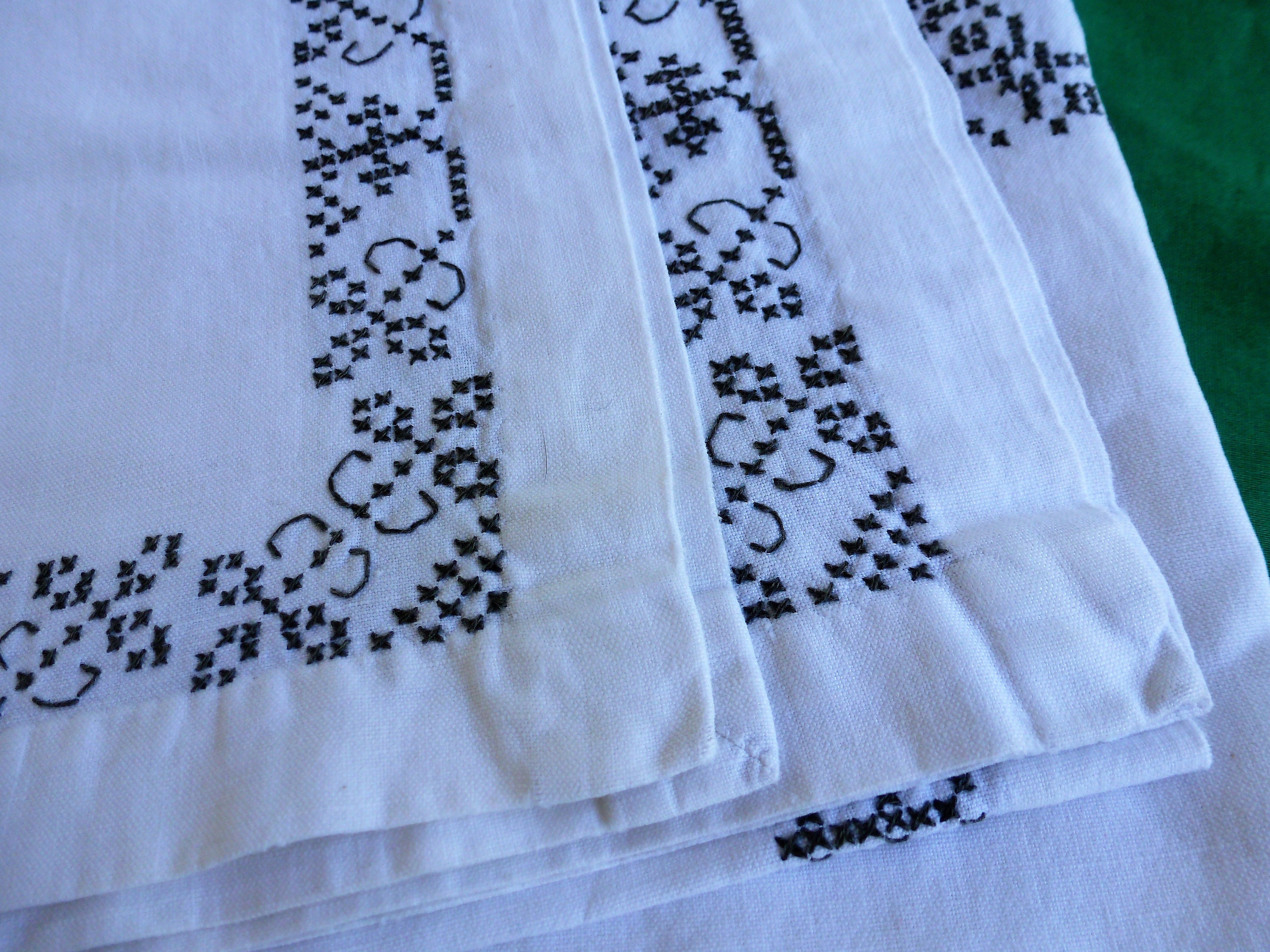 Vintage Handmade Square Tablecloth with CrossStitch Embroidery