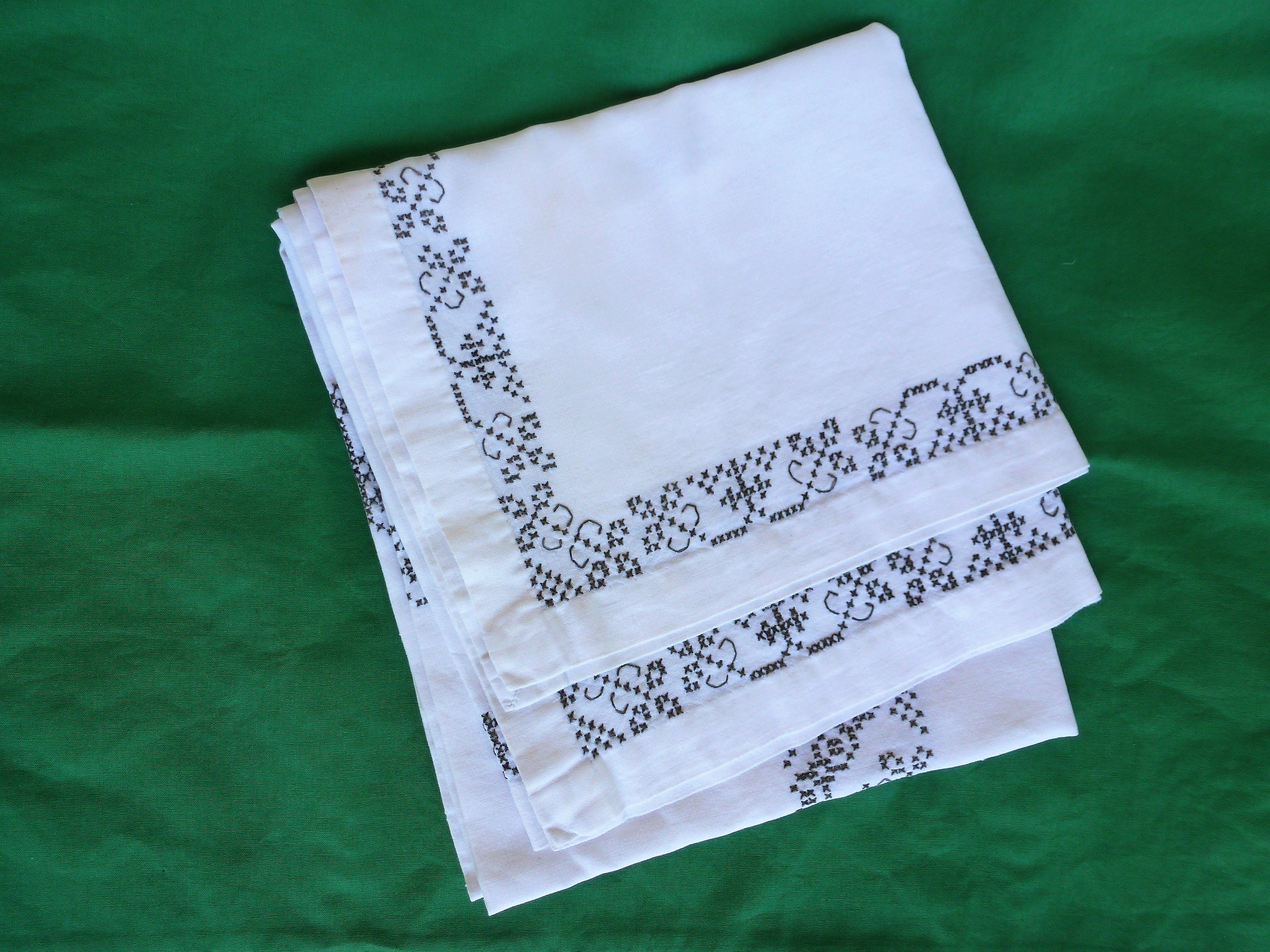 Vintage Handmade Square Tablecloth with CrossStitch Embroidery
