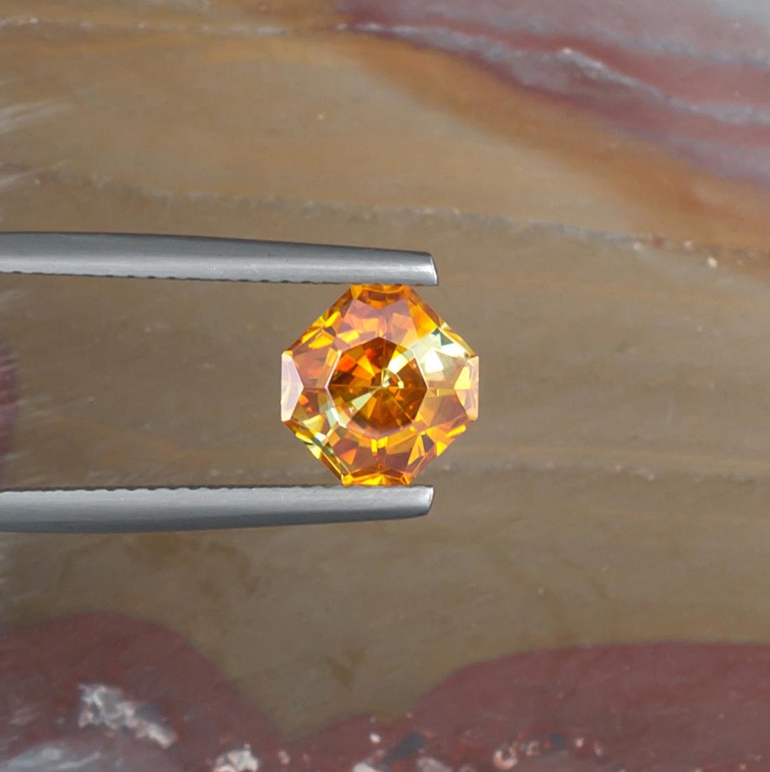 2.58ct Sphalerite Colored Gemstone, 7.65x7.45x4.68, Master Cut Square Radiant Shape Gem, Bicolor ...