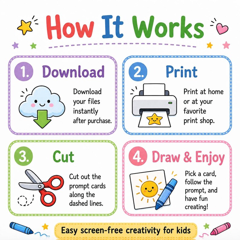 Kids Drawing Prompt Cards | 200 Printable Art Ideas (digital Download ...