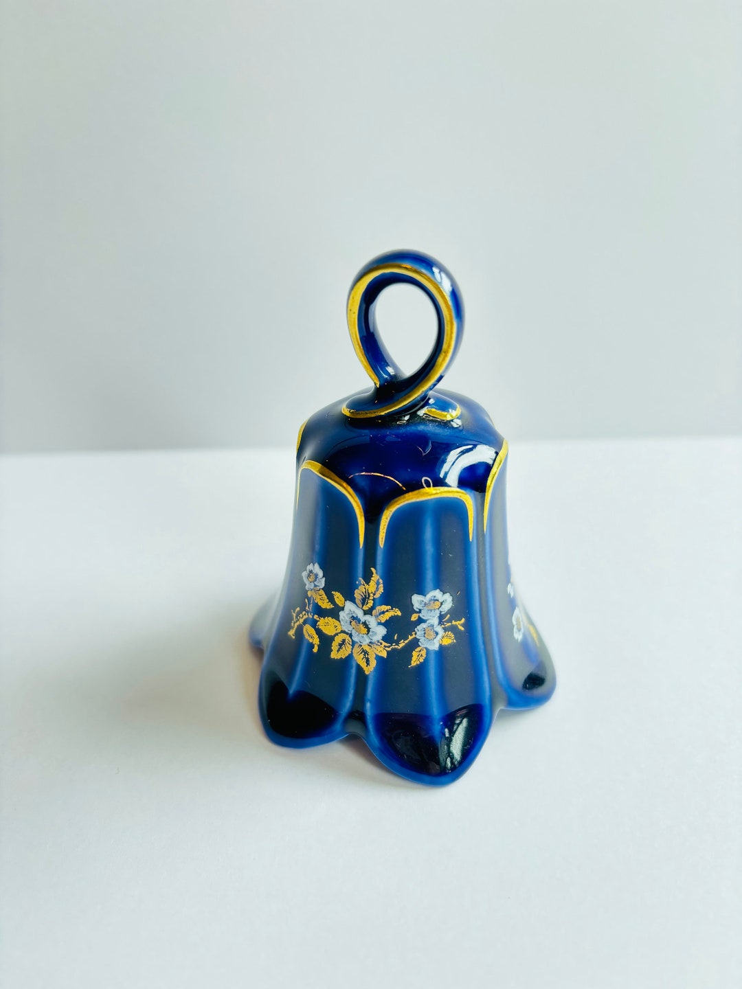Vintage West Germany Lindner Cobalt Blue Gold Flowers Dinner Bell ...