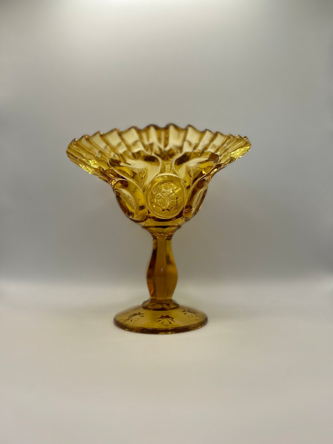 Antique Amber Art Glass Stemmed Ruffled Edge Candy Bowl Dish 6 - Etsy