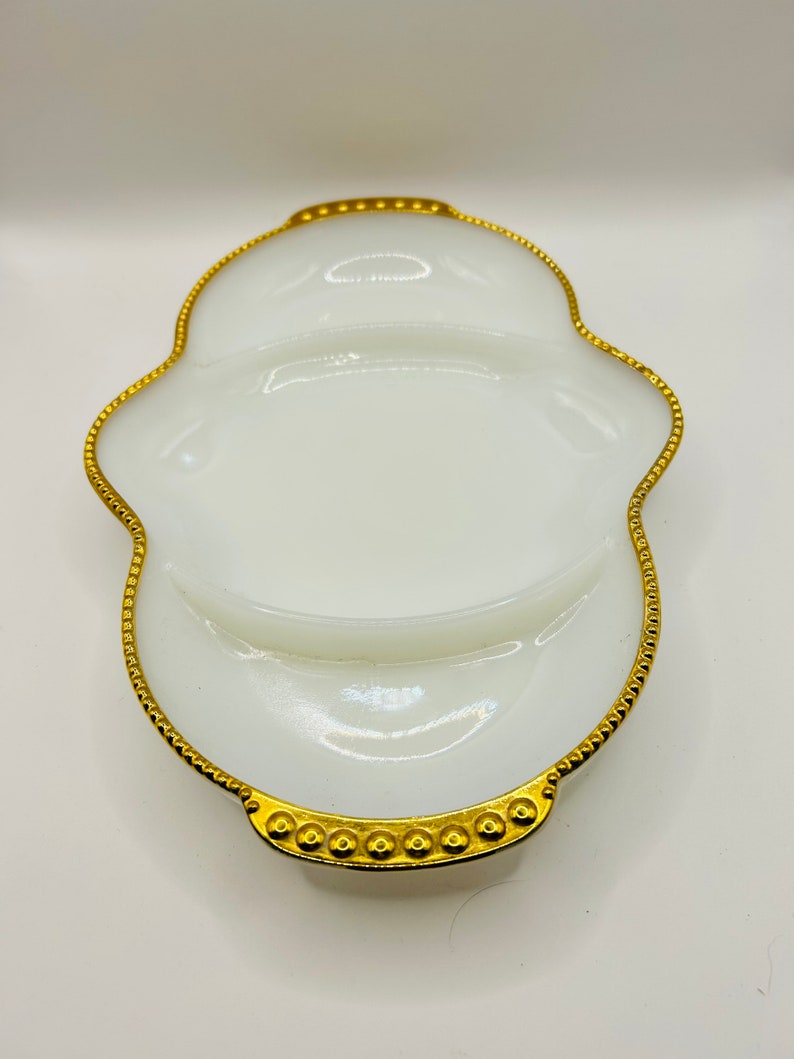 Vintage Fire-king Milk Glass Divided Dish, 22K Gold Trim - Etsy