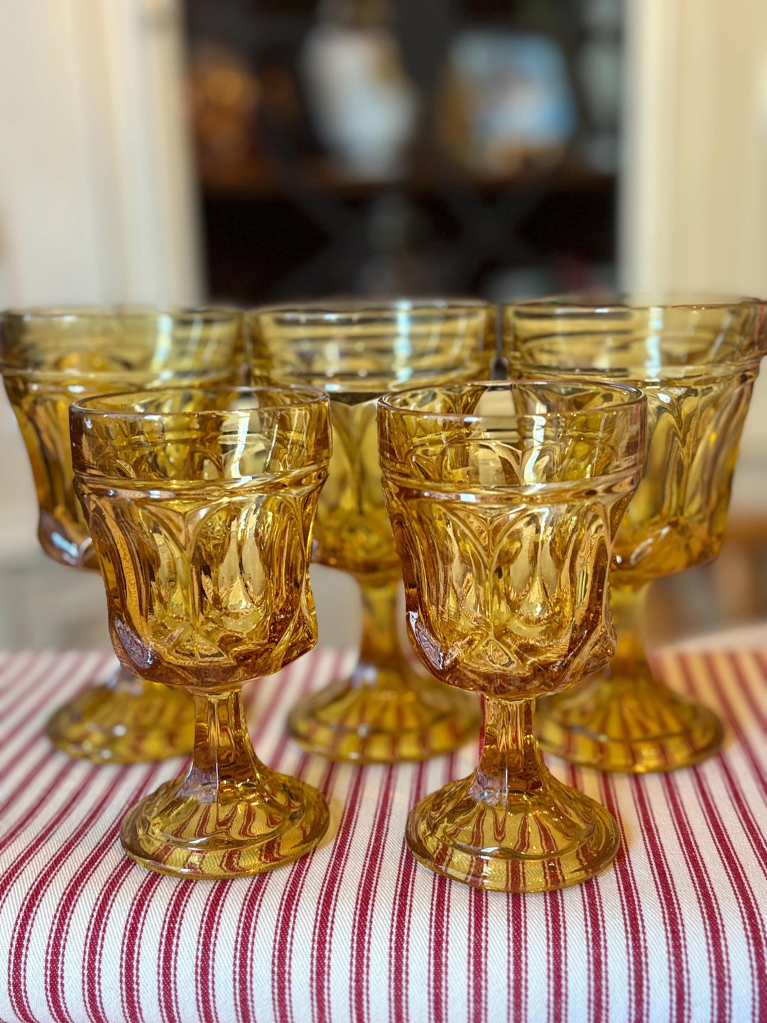 Set of 5 Vintage Anchor Hocking Fairfield Amber Water Goblets, 1970s ...