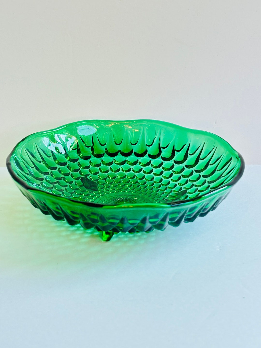Vintage Forest Green Anchor Hocking Glass Three Toed Footed Bowl~anchor ...