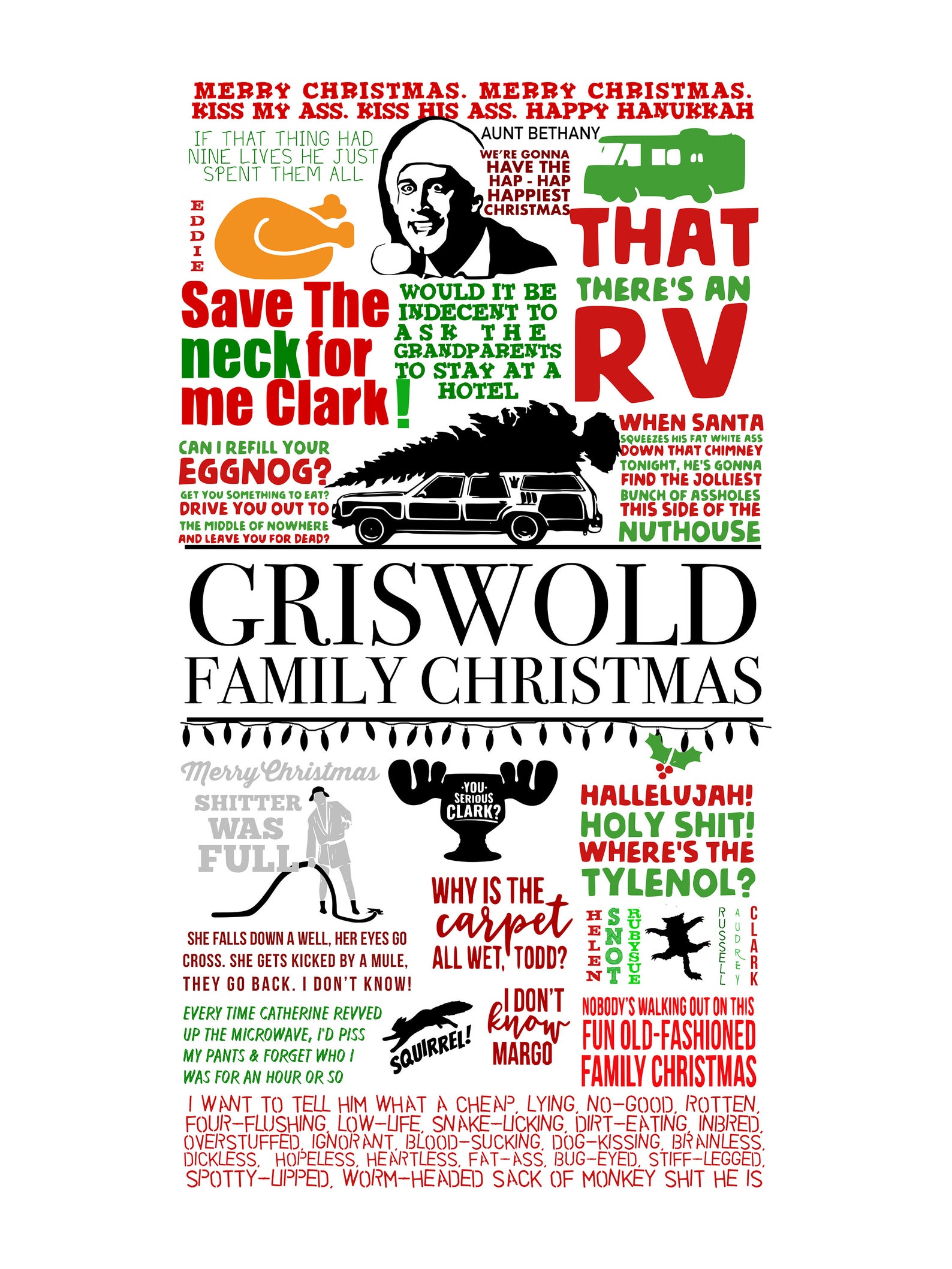 Christmas Vacation Movie Quotes Poster 18x24 Inches, Your Favorite ...