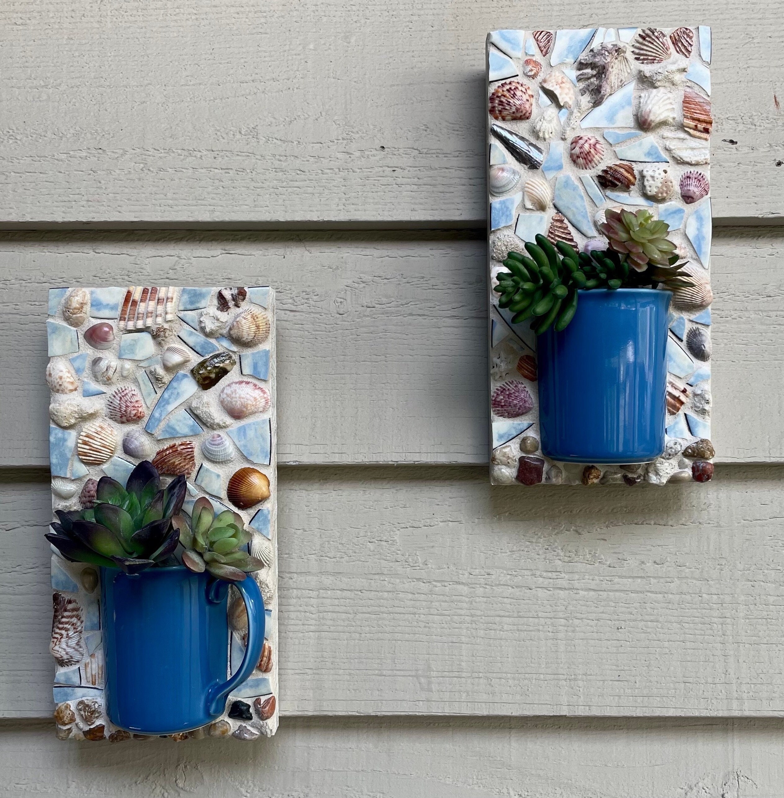 Beach Shell Stone Wall Planters Coffee Cup Art Indoor Outdoor Garden ...