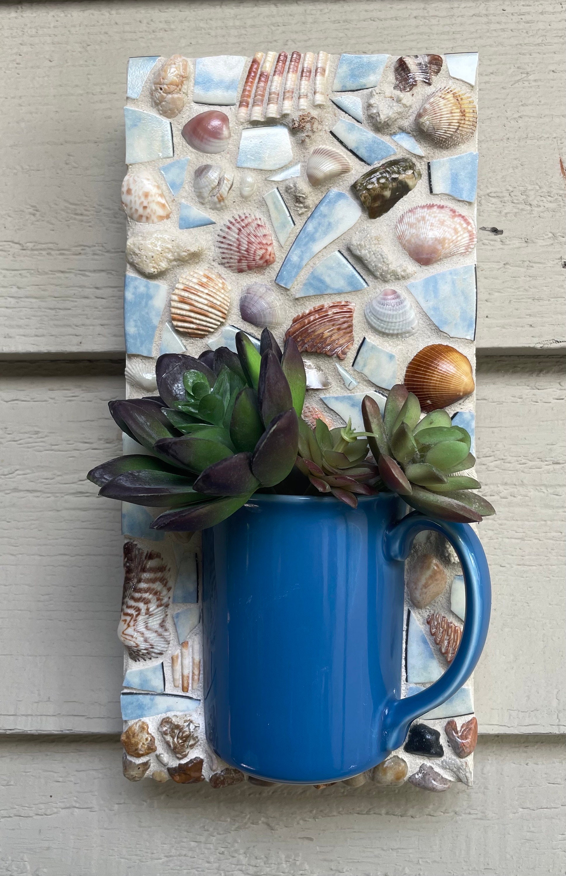 Beach Shell Stone Wall Planters Coffee Cup Art Indoor Outdoor Garden ...