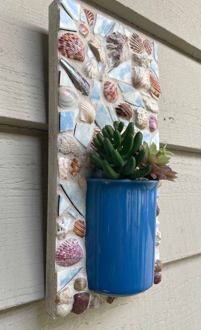 Beach Shell Stone Wall Planters Coffee Cup Art Indoor Outdoor Garden ...
