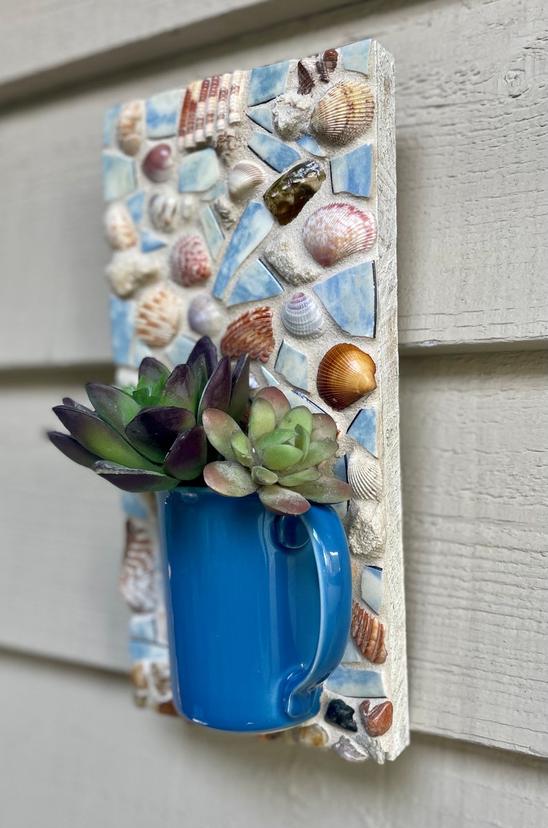 Beach Shell Stone Wall Planters Coffee Cup Art Indoor Outdoor Garden ...
