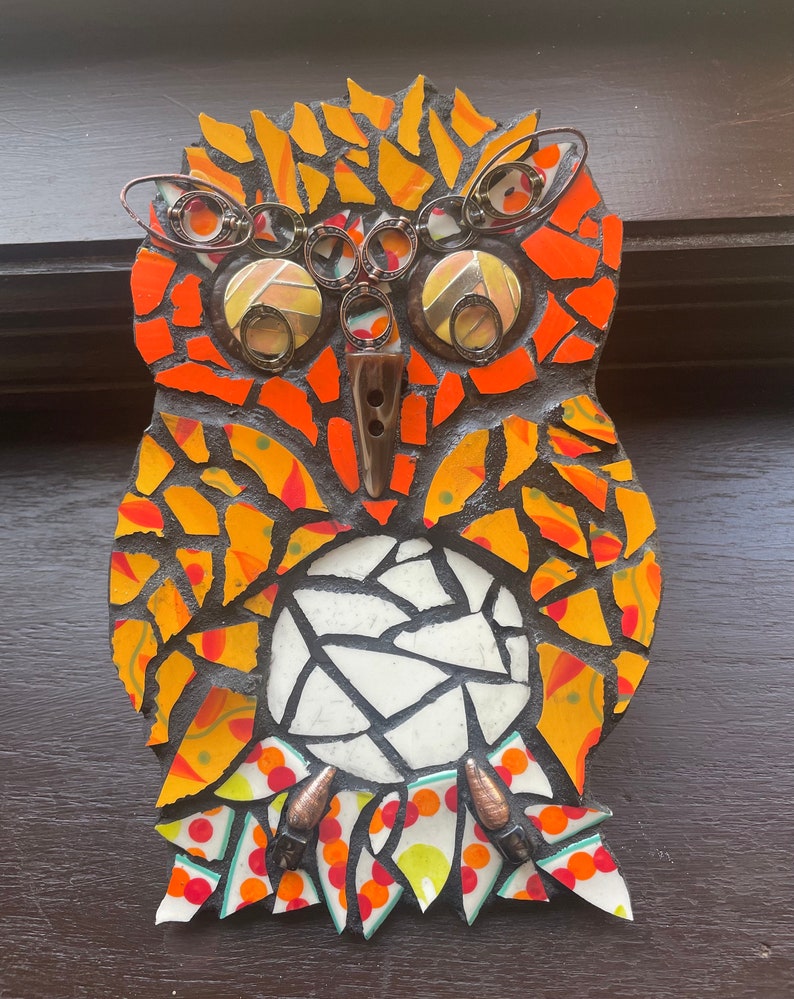 Owl Mosaic Garden Porch Deck Art Decor Nature Orange Yellow - Etsy