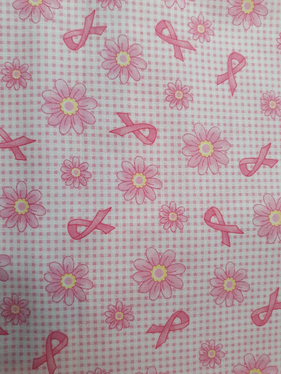Pink Fabric, Breast Cancer Awareness Print on 100% Cotton, Ribbons and ...
