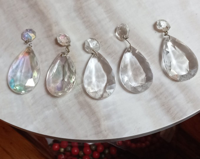 Crystal Glass Prism, Pear Shaped, 5 Pcs .vntg. 2 1/2 ", 3-irr. - Etsy