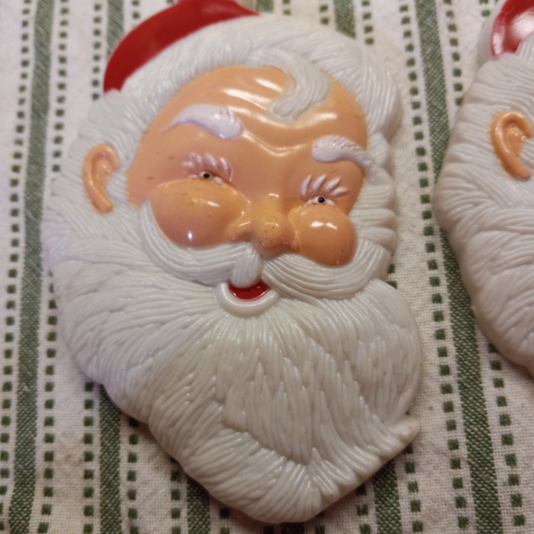 Vintage Hard Plastic Santa Face Decoration, 4" X 5.5" Hong Kong - Etsy