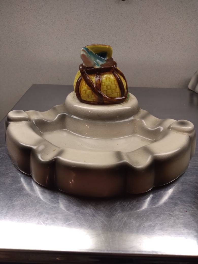Vintage Lefton Ashtray Fish in Creel Basket Gray Cigarette - Etsy