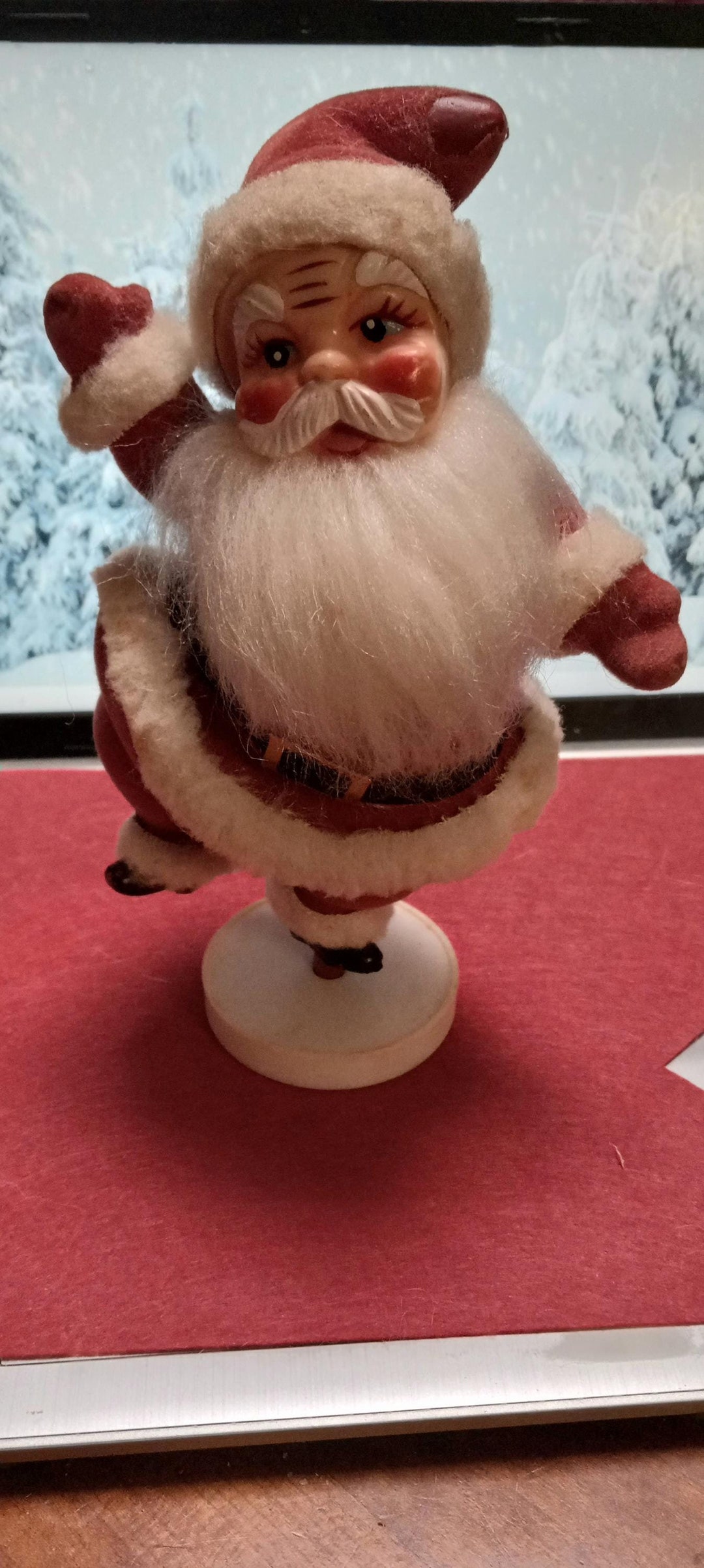 Vintage "dancing Santa" Figurine, Large 8 1/2" Flocked Over Plastic - Etsy