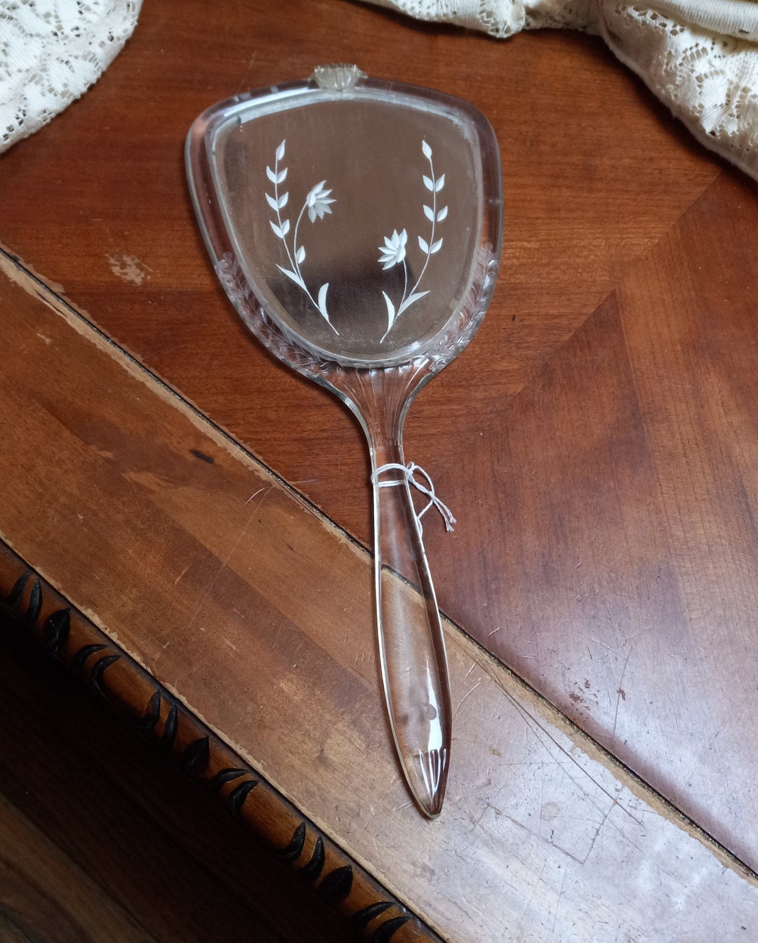 Vintage Etched Hand Mirror, Lucite Handle - Etsy