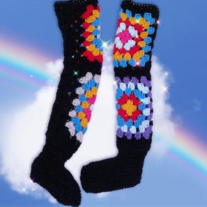 The Granny Square Knee High Crochet Socks. Digital Crochet Pattern. - Etsy
