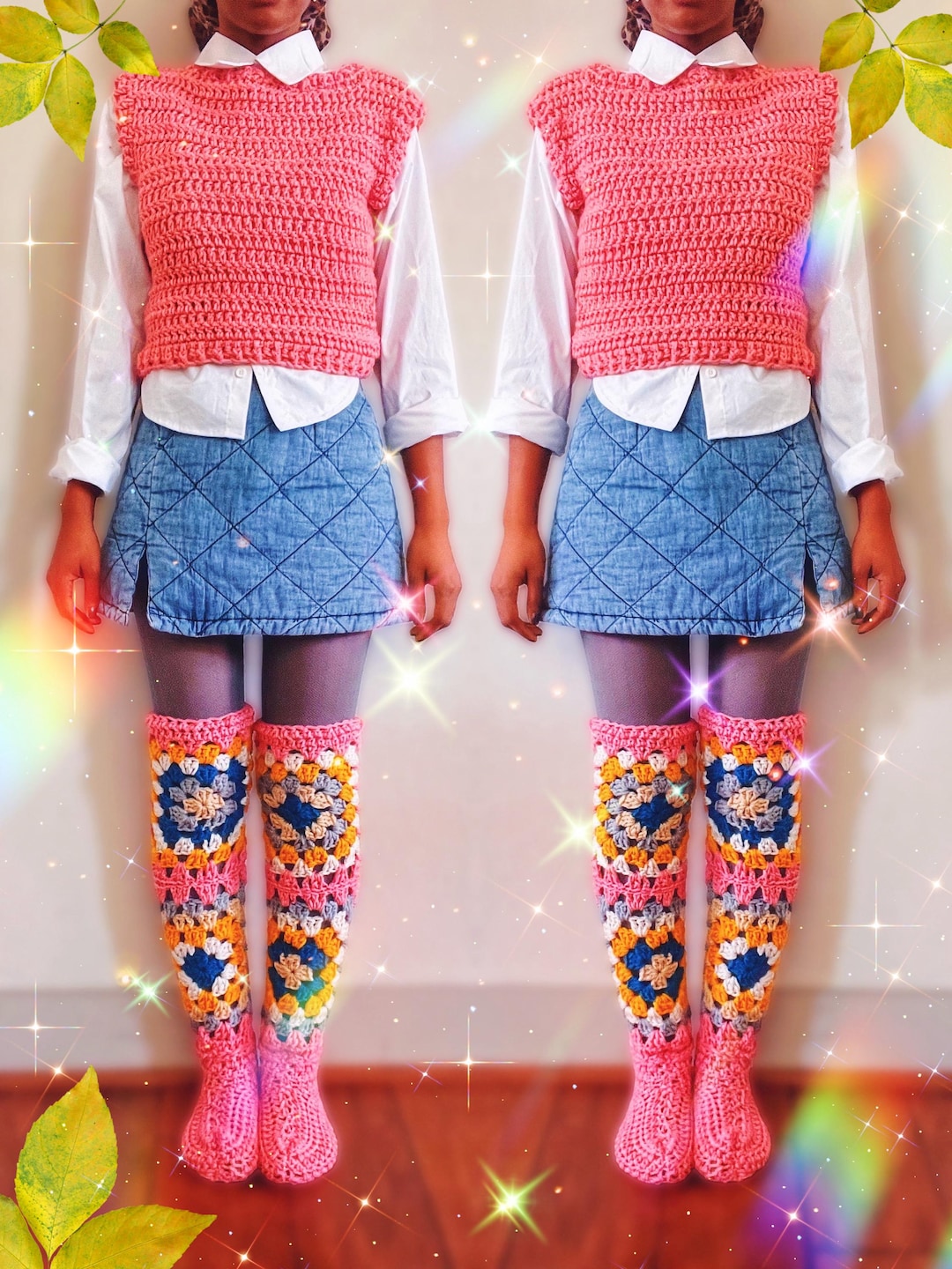 The Granny Square Knee High Crochet Socks. Digital Crochet Pattern. - Etsy