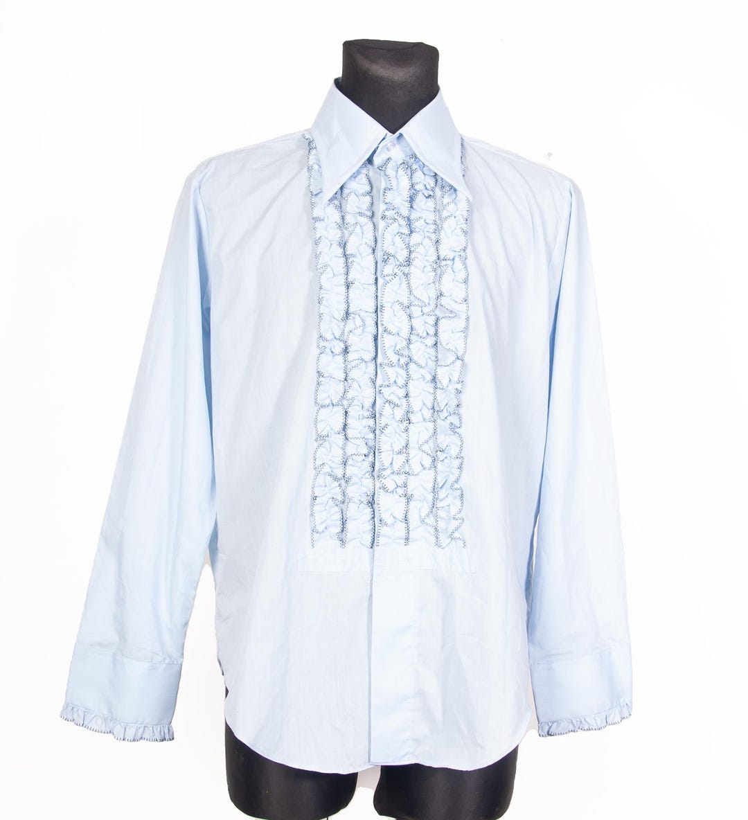 1970s Vtg Tuxedo Formal Ruffle Dress Shirt / Powder Blue Wedding Shirt ...