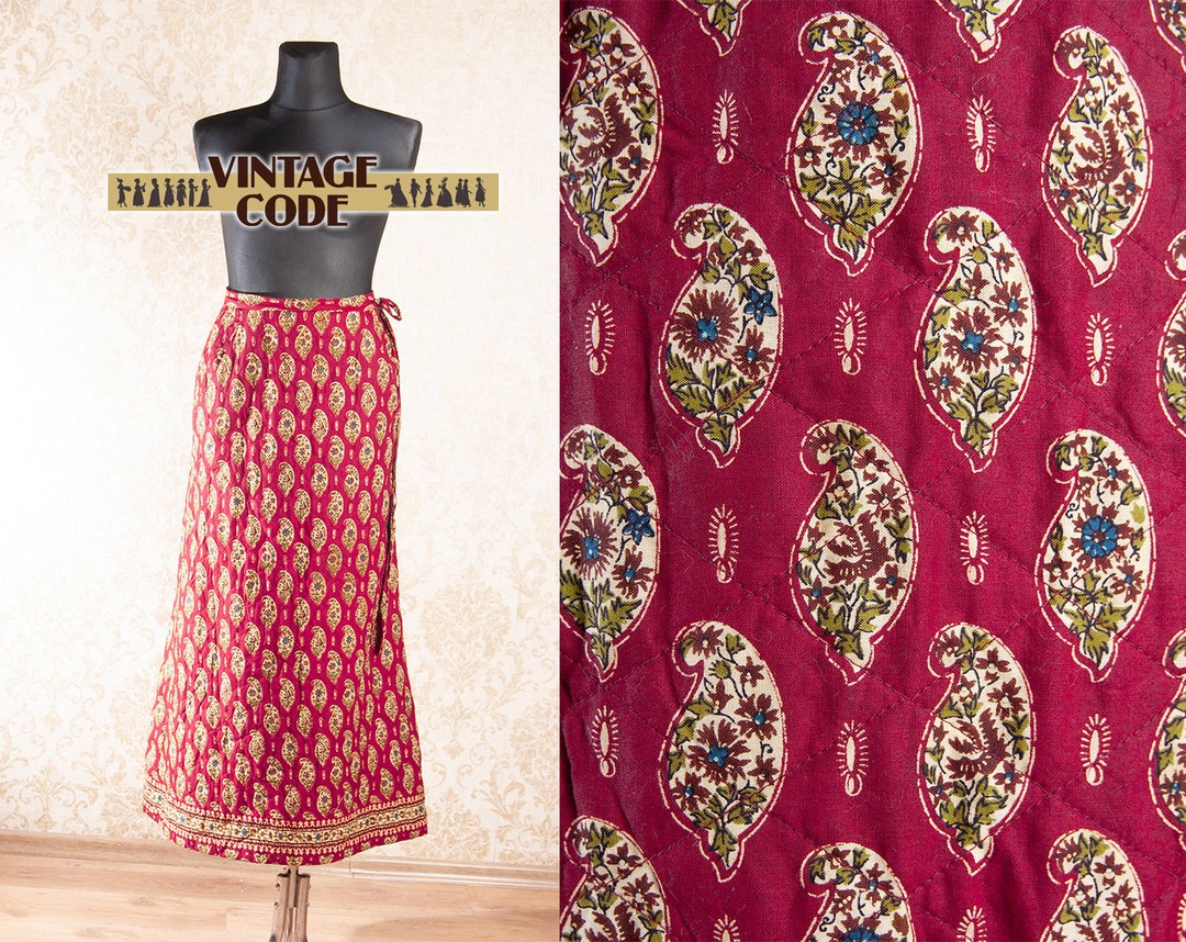 Red Beige Quilted Cotton Maxi Skirt / Java Hollandais Vlisco Fabric ...