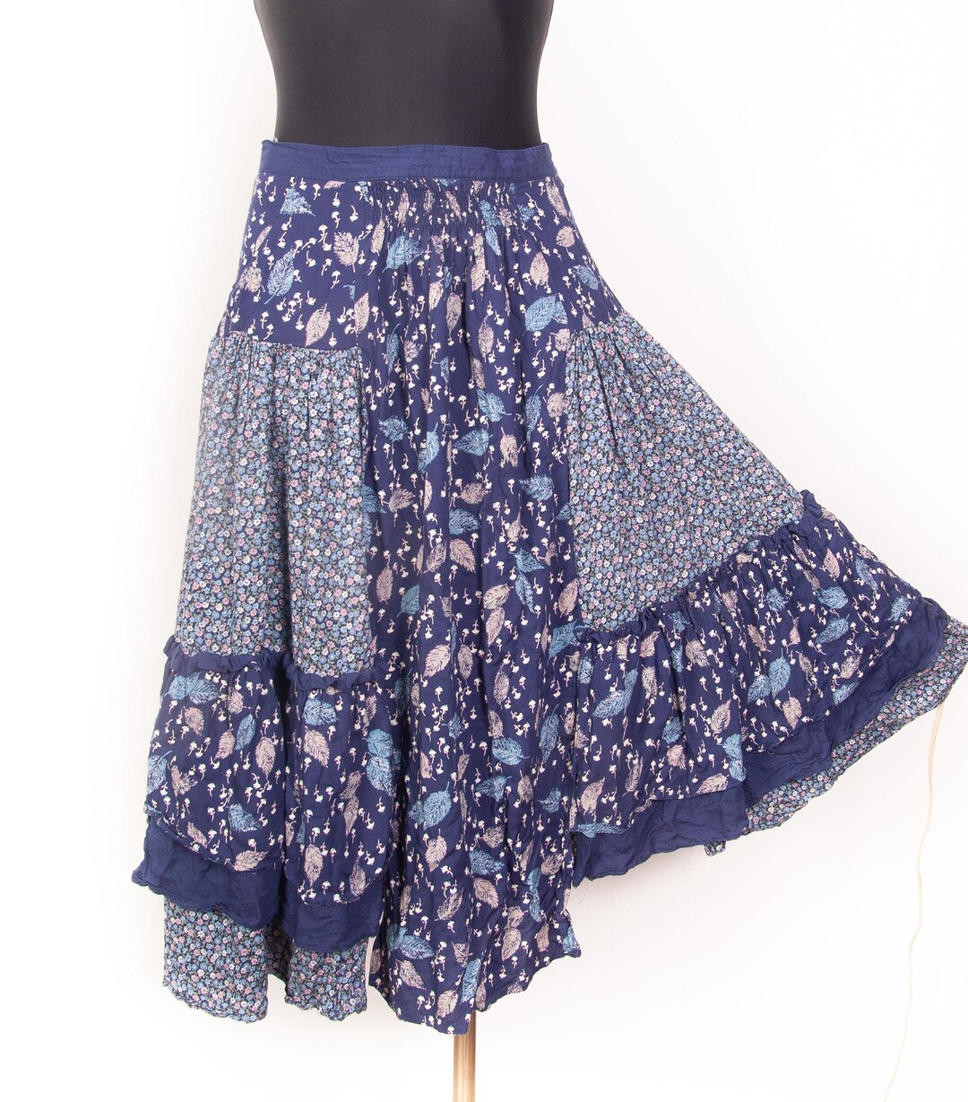 Vtg Floral Tiered Flounced Full Skirt / French Cottage Core Prairie ...