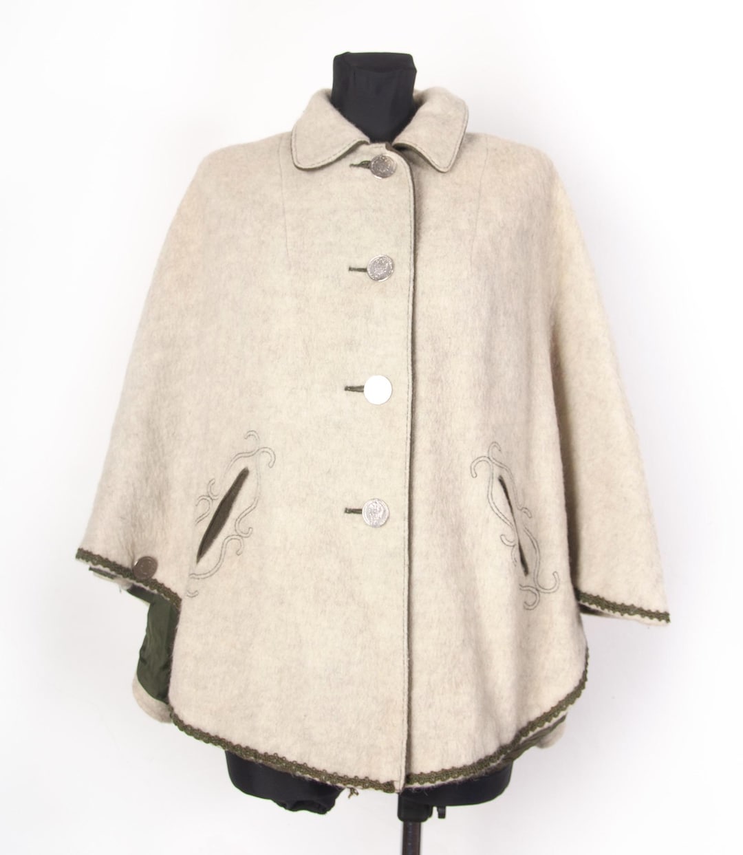 Vintage Alpine Loden Cape Jacket / Austrian Tyrolean Folk Wool Coat ...