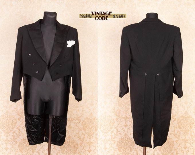 1940s Vtg Black Tuxedo Tailcoat / Formal Evening Menswear / Wool and Silk Tailcoat / Sz Medum to ...
