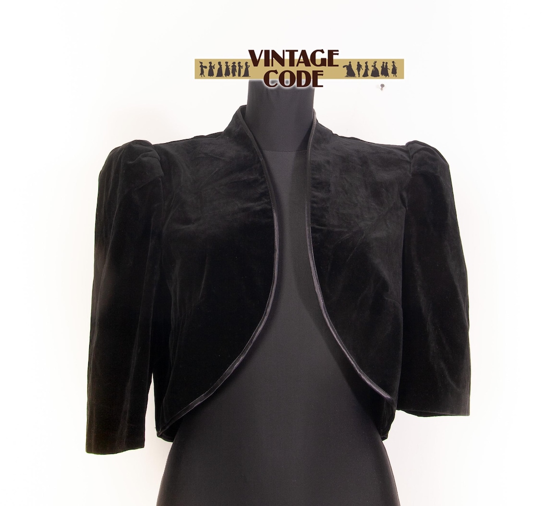Short Black Cotton Velvet Bolero Jacket Blazer / Vtg Victorian Gothic ...