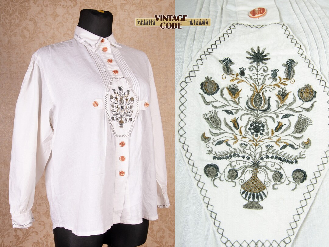 Antique Style Austrian German Folk Linen Dirndl Trachten Blouse Shirt ...