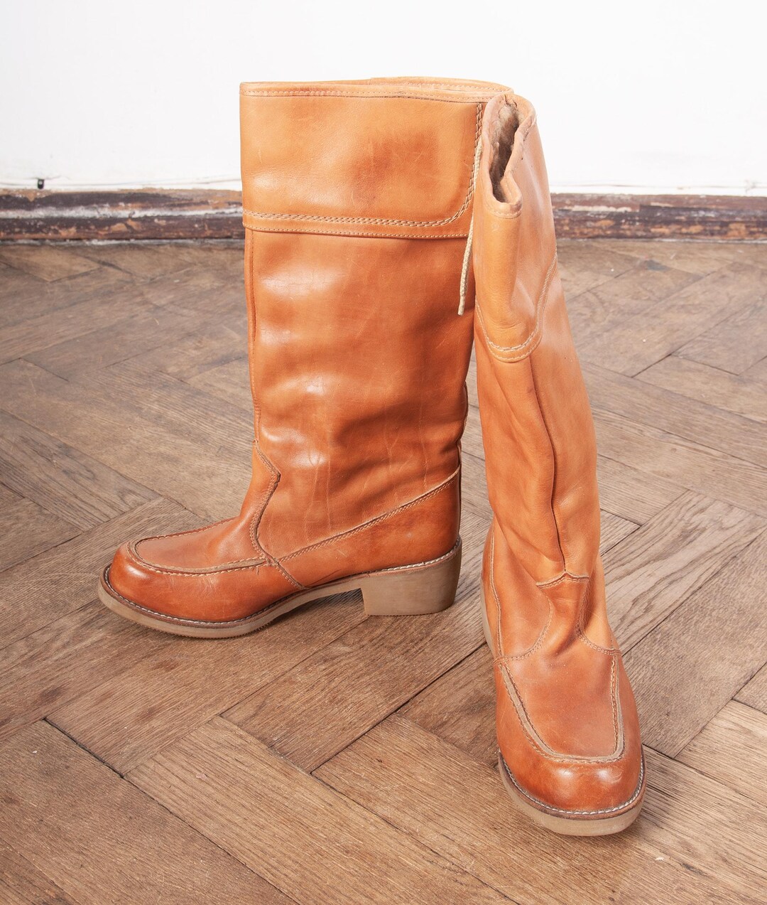 Womans Camel Brown Sami Leather Boots / Vintage Finnish Lappish ...